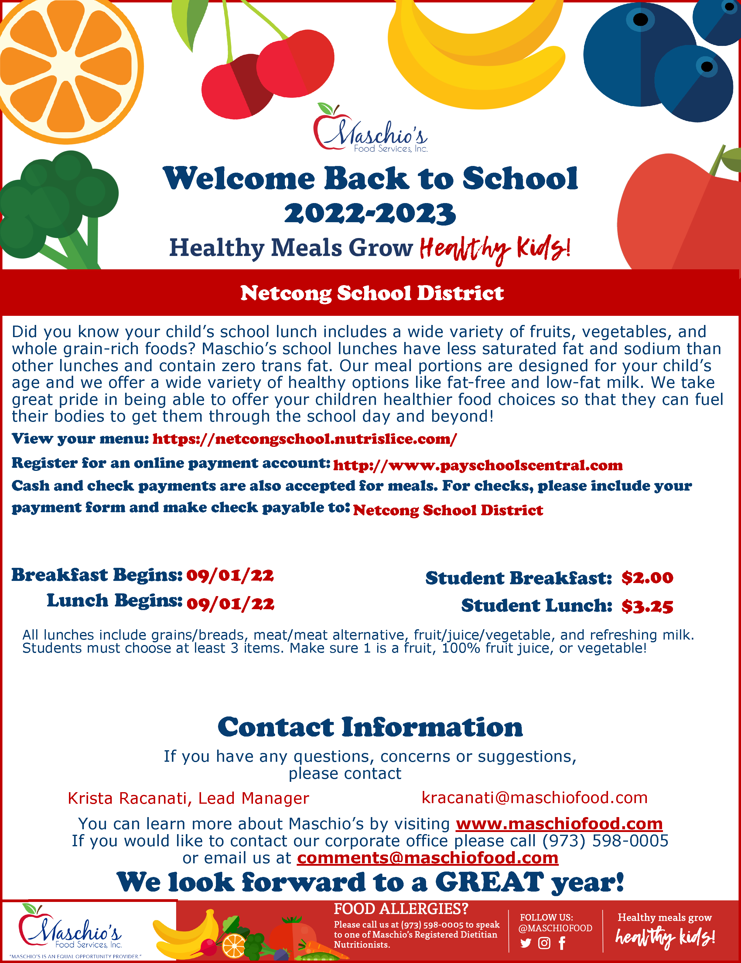 Netcong Elementary School - Maschio's Food Services